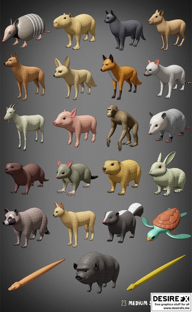 Desire FX 3d models | 100 Animals Base Meshes For Blender