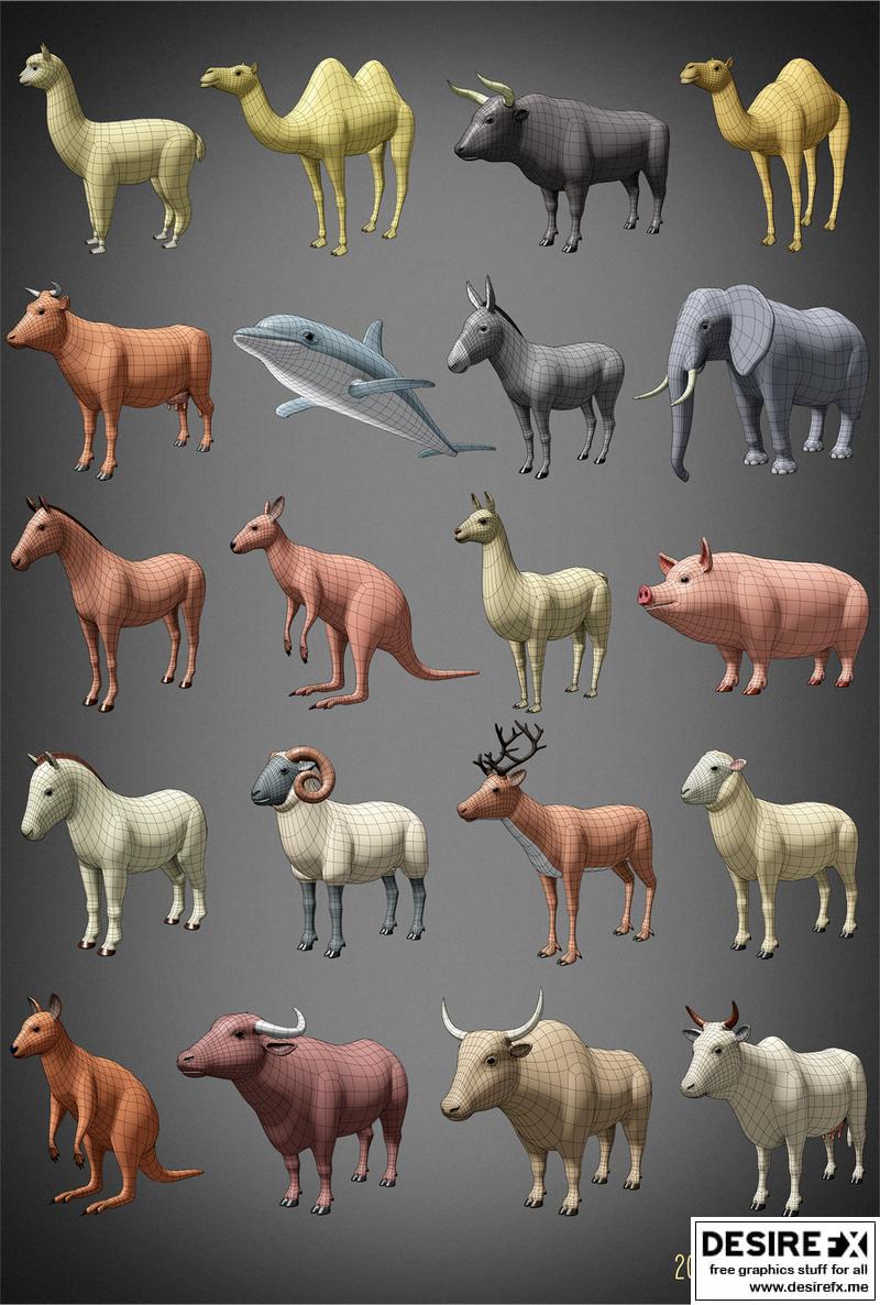 Desire FX 3d models | 100 Animals Base Meshes For Blender